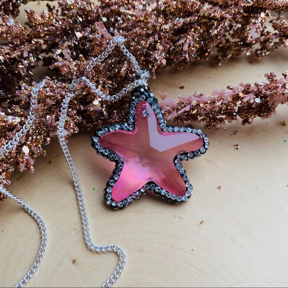 Lamorajewels | Jewelry | Pink Crystal 3d Star Pendant Silver Necklace ...